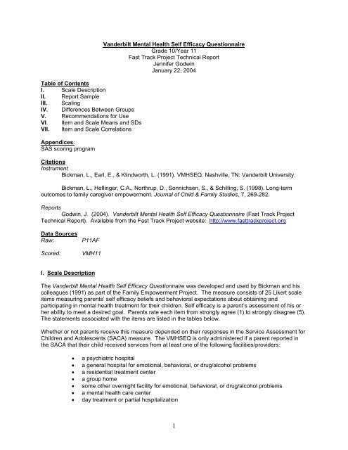 Vanderbilt Mental Health Self Efficacy ... - Fast Track Project