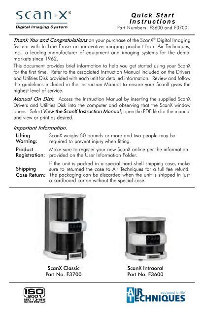 ScanX Quick Start Instructions - Air Techniques, Inc.