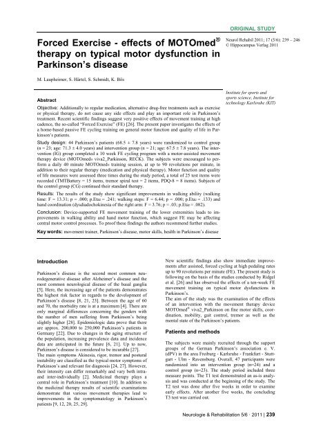 therapy on typical motor dysfunction in Parkinson's disease - Teida