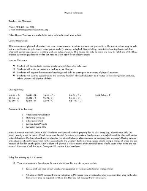 Physical Education Syllabus - Arrowhead High School
