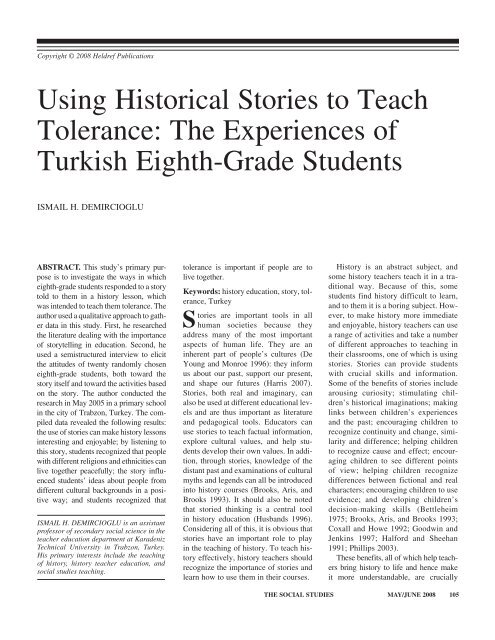 Using Historical Stories to Teach Tolerance.pdf - Etarih.com