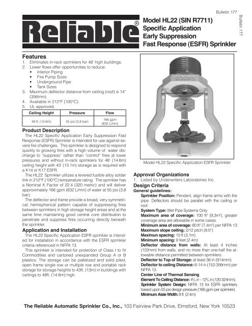 Specific Application Early Suppression Fast Response (ESFR)