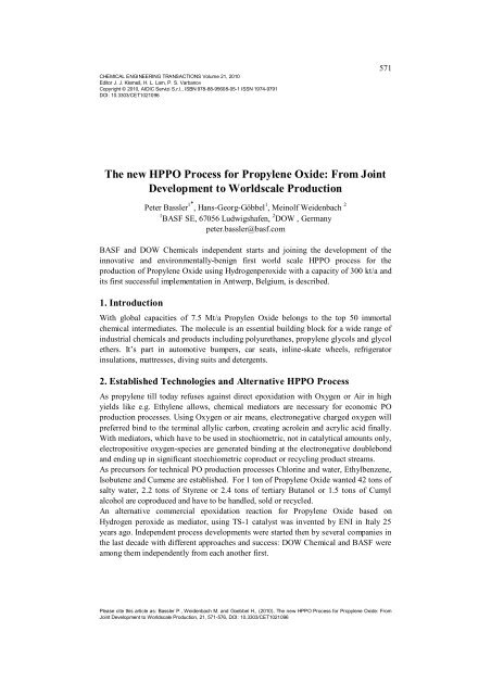 The new HPPO Process for Propylene Oxide - Aidic