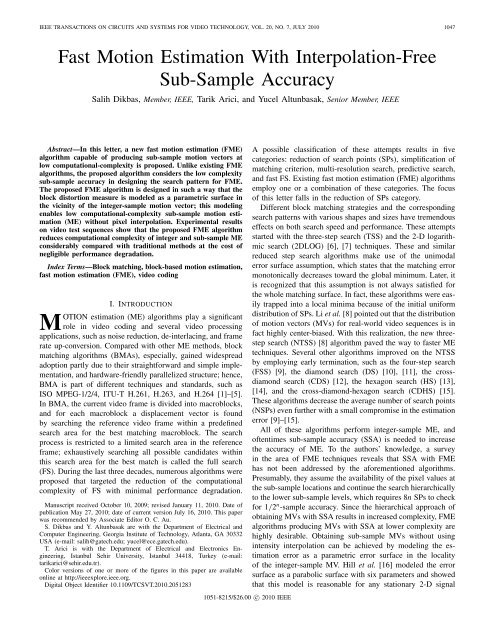 Fast Motion Estimation With Interpolation-Free Sub ... - IEEE Xplore