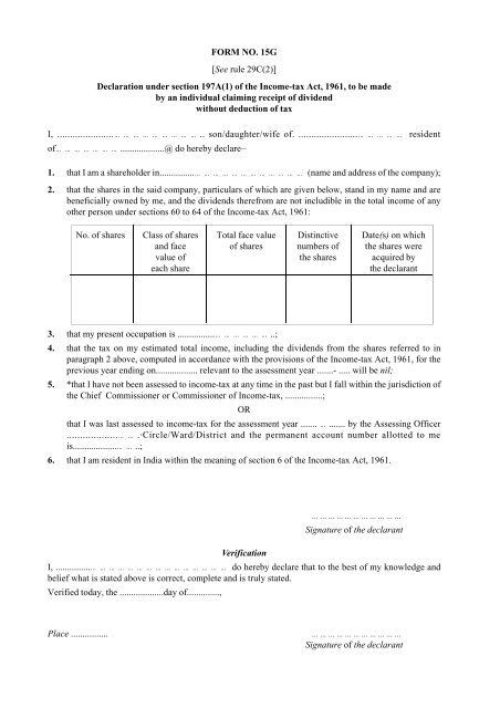 Form 15G - Income Tax Department