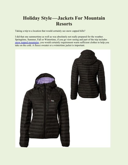 Holiday Style — Jackets For Mountain Resorts