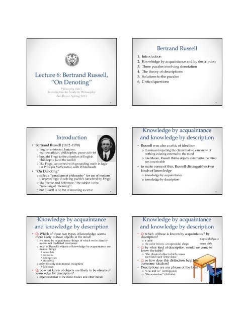Lecture 6: Bertrand Russell, â On Denotingâ - BenBayer.com