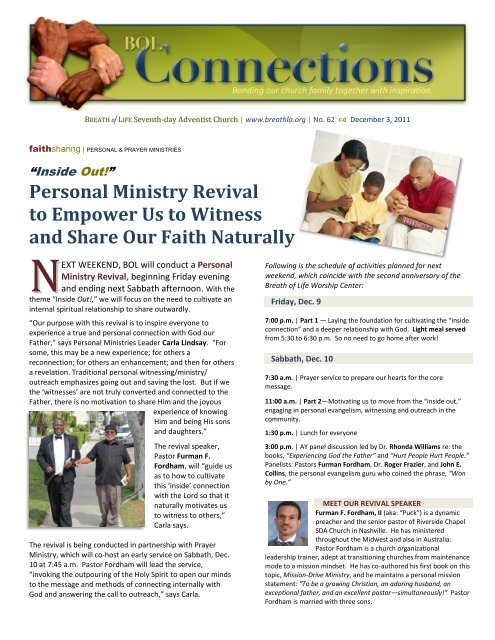 personal & prayer ministries - Breath of Life Seventh Day Adventist