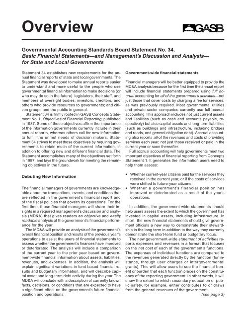 GASB Statement 34 Overview - AssetWorks