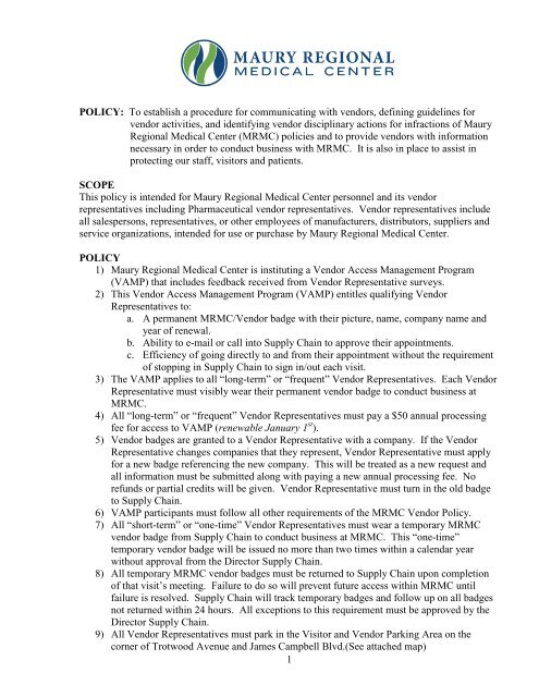 Vendor Policy and Procedure & Vendor Access Management ...