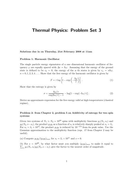 Thermal Physics: Problem Set 3