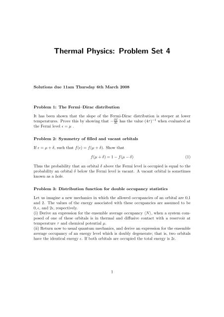 Thermal Physics: Problem Set 4
