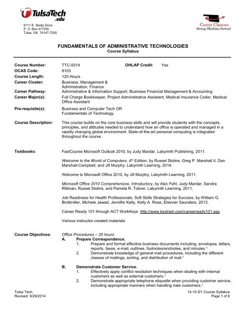 Fundamentals of Administrative Technologies - Tulsa Technology ...