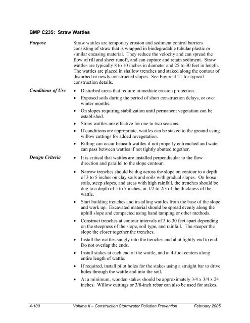BMP C235: Straw Wattles Purpose Straw wattles ... - San Juan County