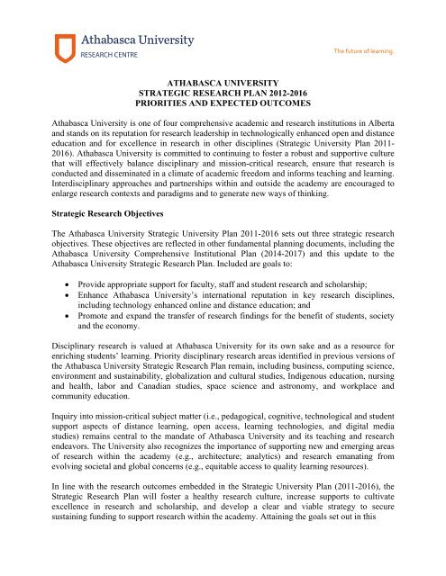 ATHABASCA UNIVERSITY STRATEGIC ... - Research Centre
