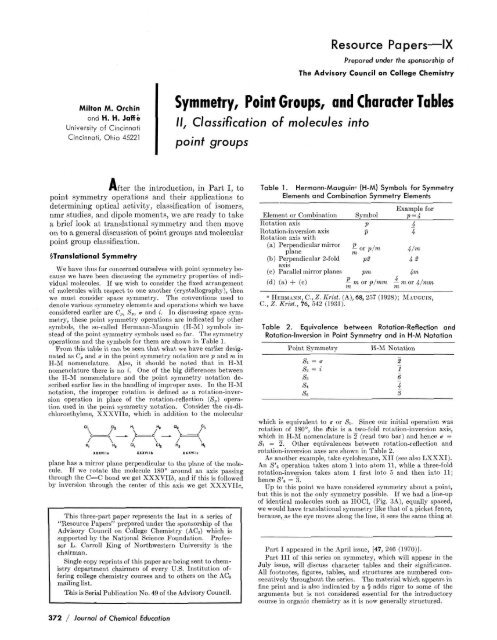 Symmetry, Point Groups, and Character Tables 11, Classification of ...