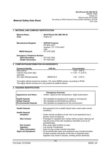Material Safety Data Sheet - Shell
