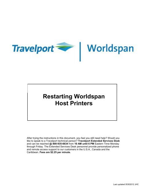Restarting Worldspan Host Printers - Global Learning Center