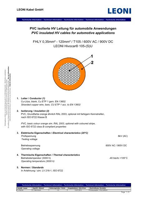 LEONI Hivocar Â® 105 - LEONI Business Unit Automotive Cables