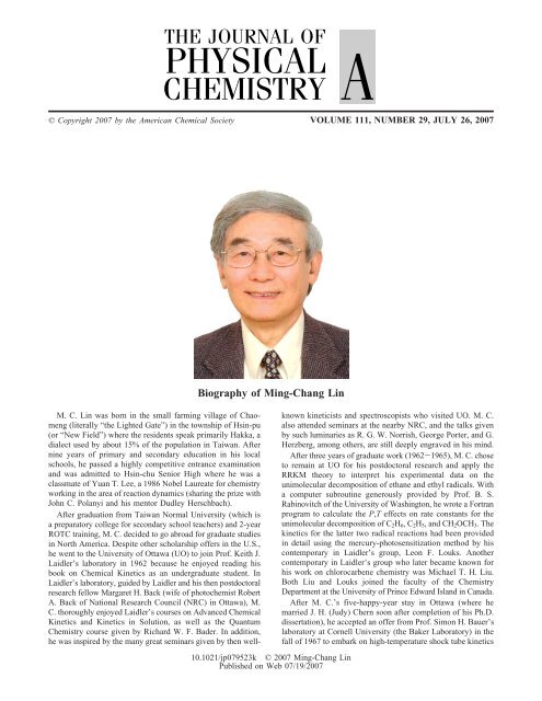 Biography of Ming-Chang Lin - Chemistry - Emory University