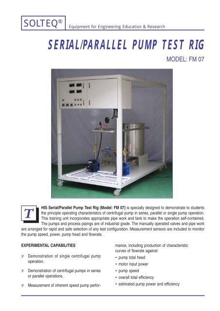 SERIAL/PARALLEL PUMP TEST RIG - Solution Engineering