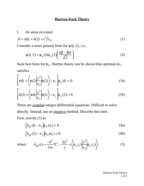 Hartree-Fock Theory - Chemistry