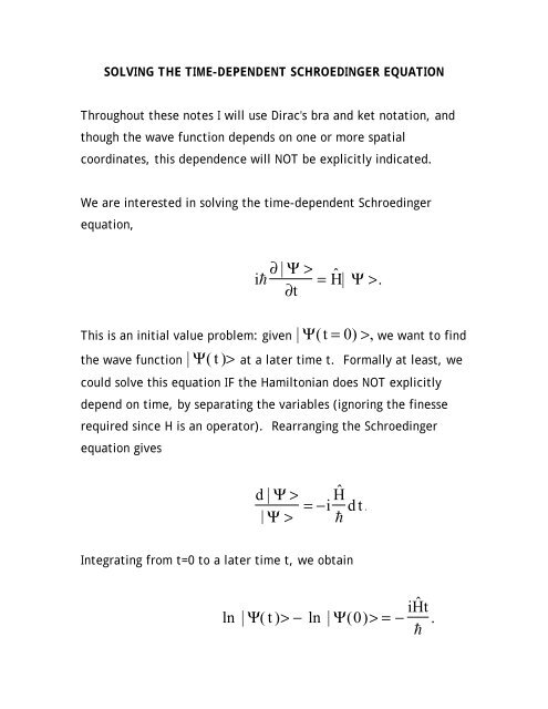 Solving The Time Dependent Schroedinger Equation Chemistry