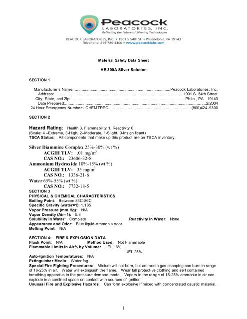 HE-300A Silver Solution - Peacock Laboratories