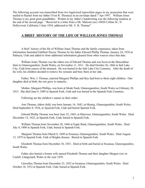Thomas, William Jones, A brief history of the - eThomasFamily.com