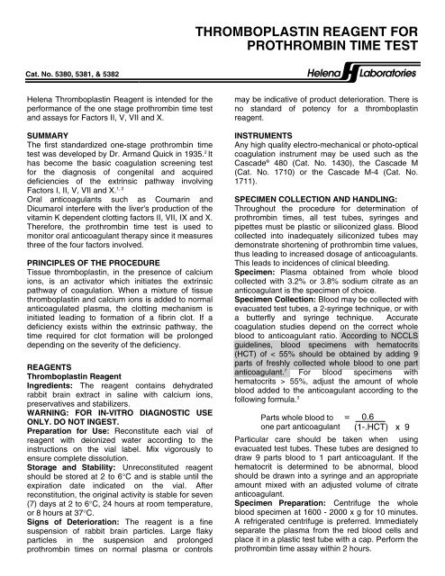 thromboplastin reagent for prothrombin time test - Helena