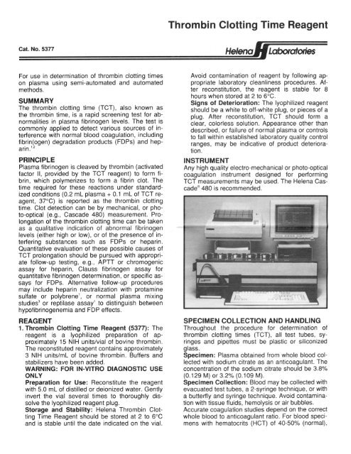 Thrombin Clotting Time Reagent - Helena