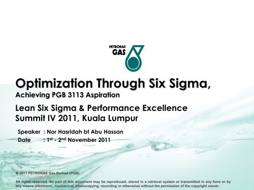 Optimization Through Six Sigma, - Lean Applied