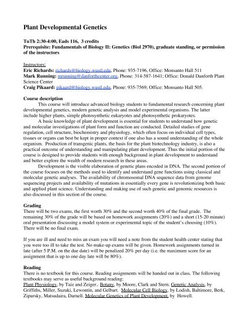 Plant Developmental Genetics - Natural Sciences Learning Center