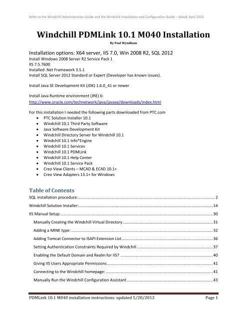 Windchill PDMLink 10.1 M040 Installation - PTC Community