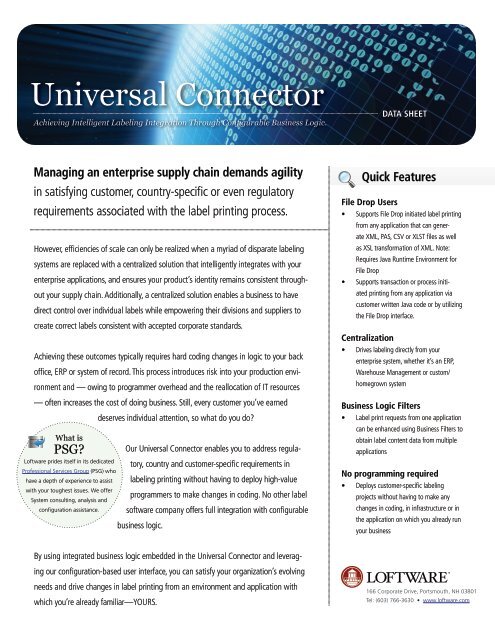 Universal Connector - Loftware Inc.