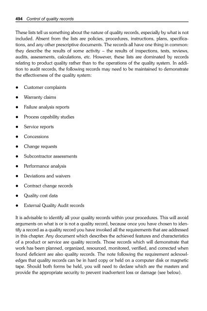 494 Control of quality re