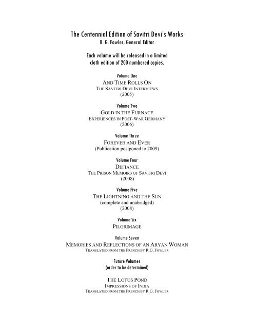 The Centennial Edition of Savitri Devi's Works - SAVITRI DEVI Archive