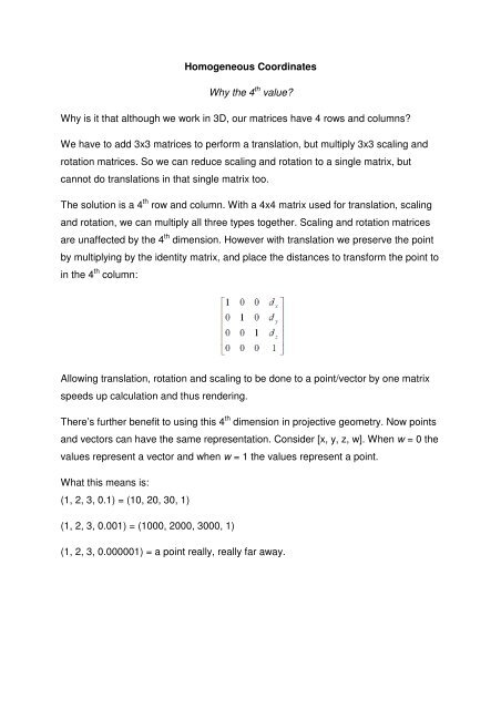 Homogeneous Coordinates Why The 4th Value Why Is It That