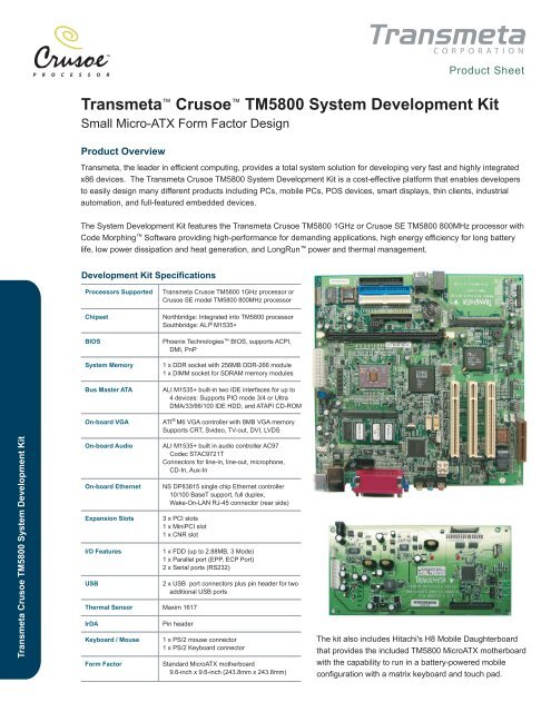 Transmeta™ Crusoe™ TM5800 System Development Kit