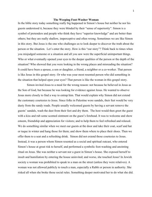 The Weeping Foot-Washer Woman In the bible story today ...