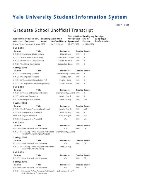 Yale University Student Information System - The Flint Project