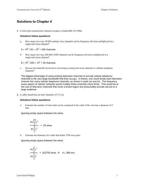 Solutions To Chapter 4 Communication Networks