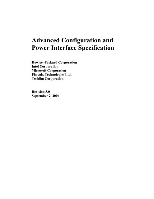 Advanced Configuration And Power Interface Specification Acpi