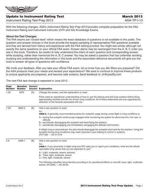 Update to Instrument Rating Test March 2013 Instrument Rating Test ...