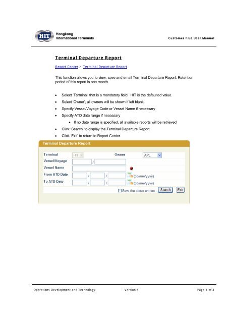 Terminal Departure Report