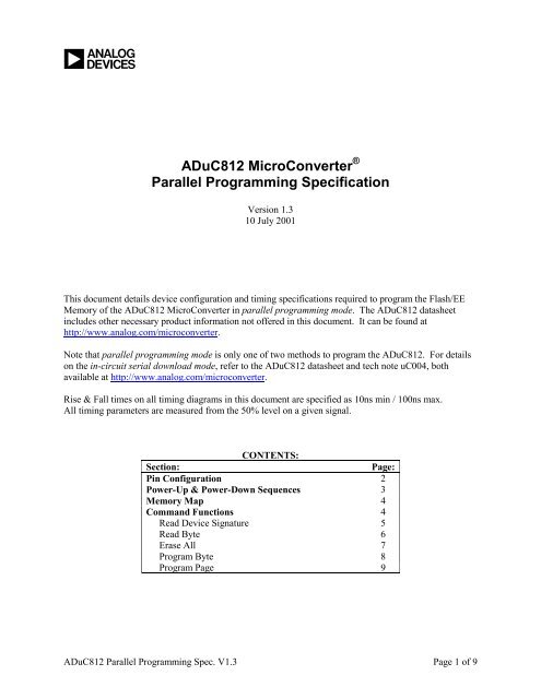 ADuC812 MicroConverter Parallel Programming Specification