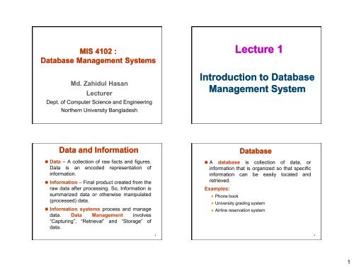 Lecture 1 Introduction To Database 2705