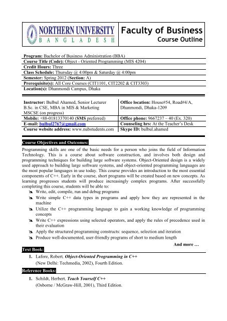 Faculty of Business Course Outline - Nubacad.com