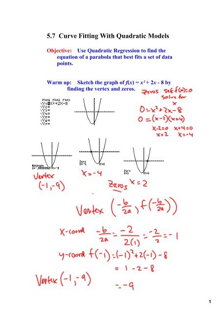 5.7 Curve Fitting With Quadratic Models Objective