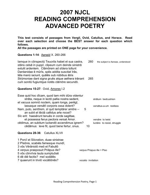 2007 NJCL READING COMPREHENSION ADVANCED POETRY